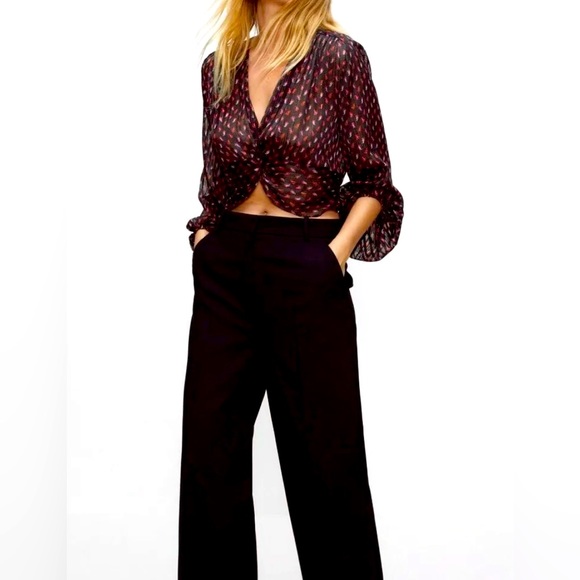 Zara | Tops | Zara Knot Front Cropped Print Top | Poshmark